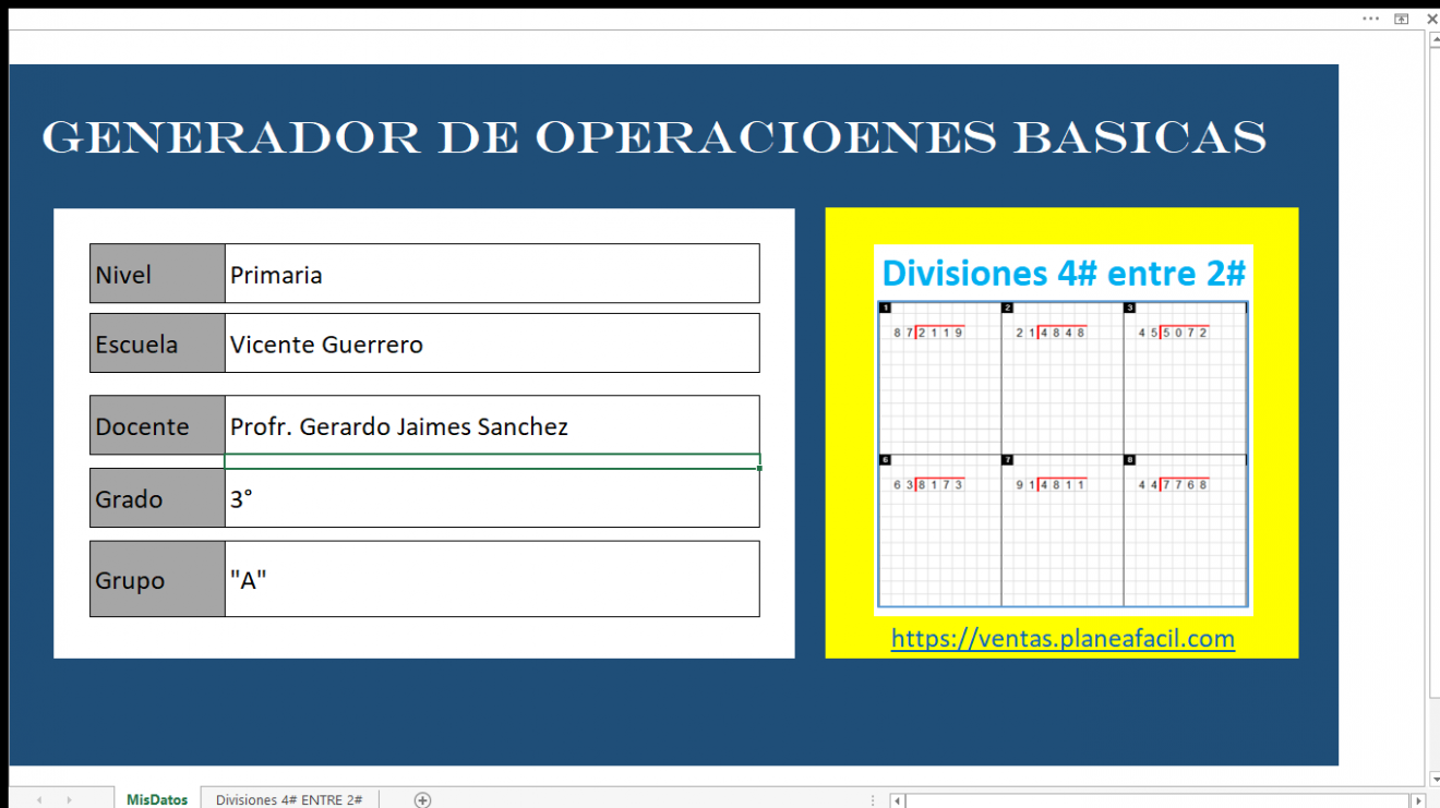 Generador de Op. Básicas | divisiones de 4 entre 2